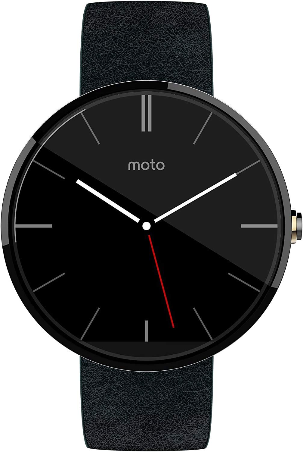 Motorola Moto 360 Timepiece Smart Watch - 1st Gen - Black Leather for Android Smart Phone - with Wall/Car Charger Dock (Renewed)