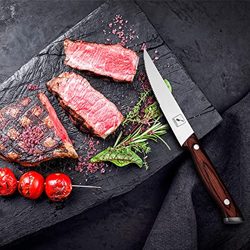 imarku Steak Knives, Steak Knives Set of 6, Japanese HC Steel Premium Serrated Steak Knife Set with Ergonomic Handle and Gift Box