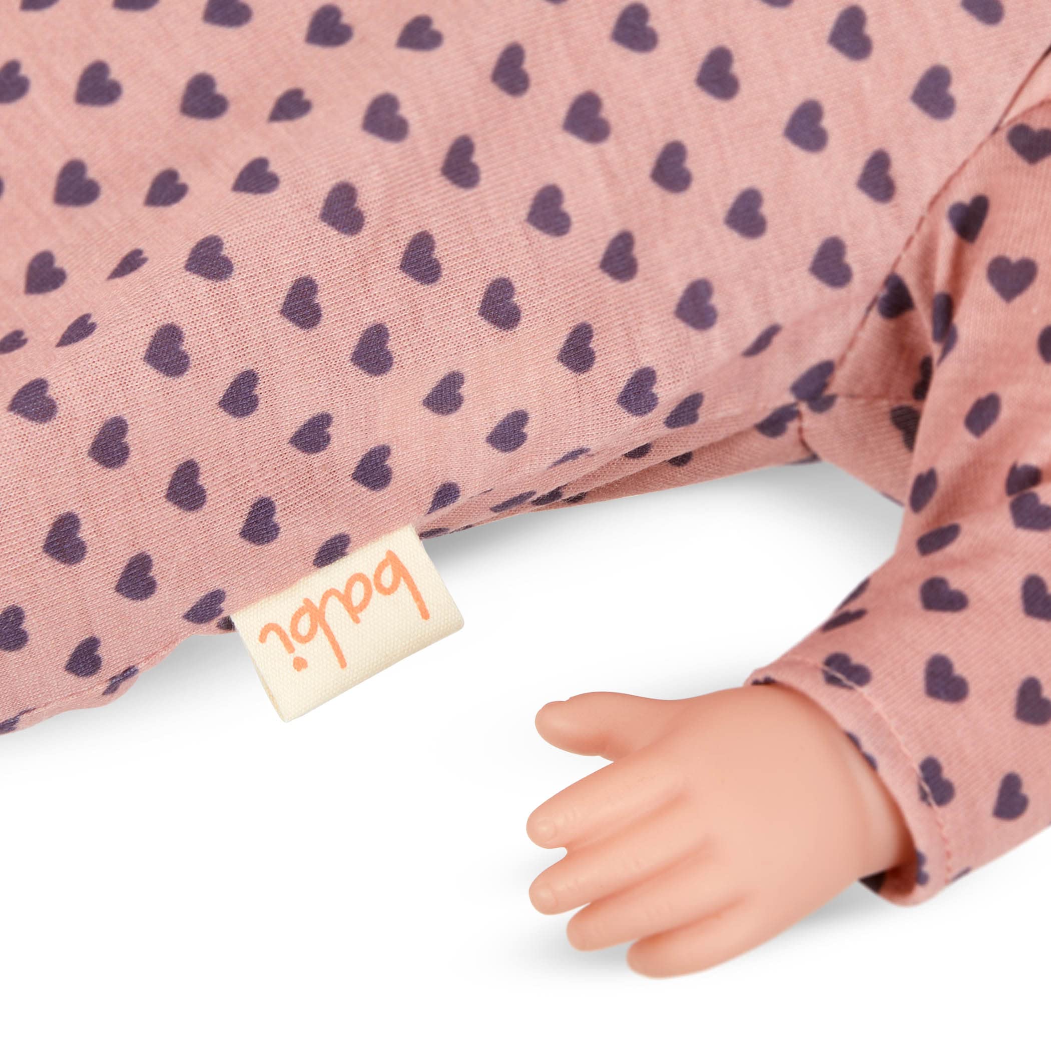 Battat Babi 14-inch Baby Girl Doll & Bassinet – Medium-Light Skin Tone & Gray Eyes – Removable Heart Polka Dot Pajama with Pacifier – Rocking Cradle Pretend-Play–Toys for Kids Ages 3 and Up