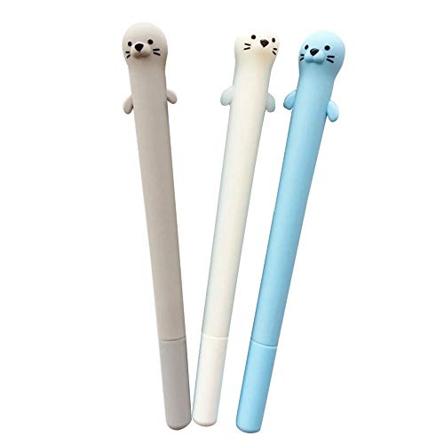 Doraking 3pcs 0.5mm Fine Point Gel Pens, Cute Cartoon Otters Refillable Gel Ink Pens, Black Ink Pen for Writing Note with Box (Otter)