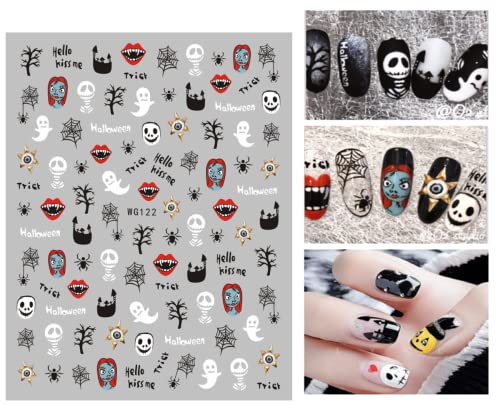 8 Sheets Halloween Nail Art Stickers Decals Self-Adhesive Pegatinas Uñas Cute Ghost Pumpkins Skull Spider Web Nail Supplies Nail Art Design Decoration Accessories