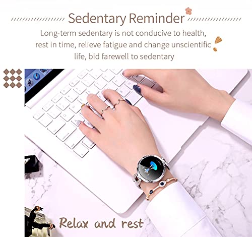 LONGLU Smart Watch for Women, Smartwatch Compatible for iOS Android iPhone Samsung Phones. Fitness Tracker with Heart Rate Blood Pressure Waterproof Bluetooth Pedometer Sleep Activity Tracker (Gold)