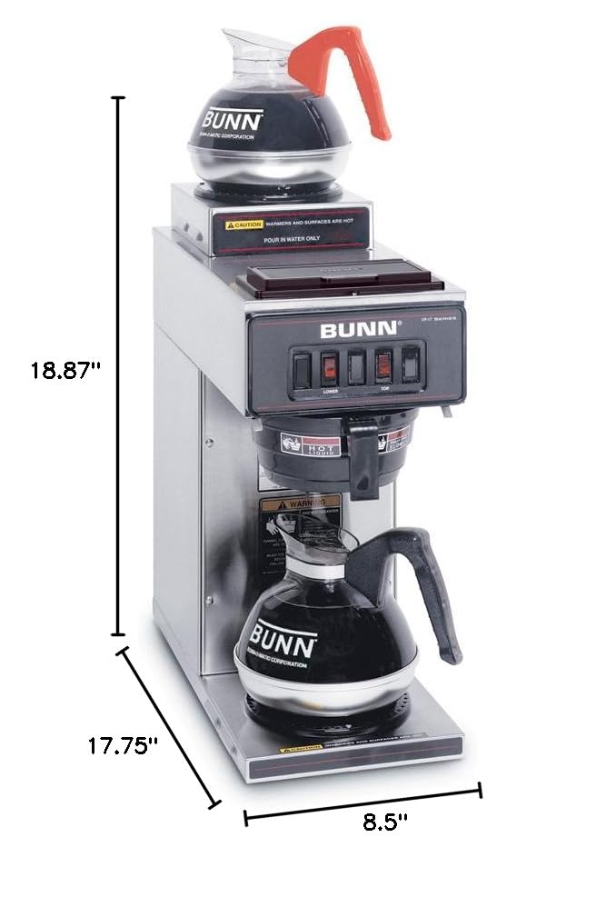 BUNN 13300.0002 VP17-2SS Pourover Commercial Coffee Brewer with 2 Warmers, Stainless Steel (120V/60/1PH)