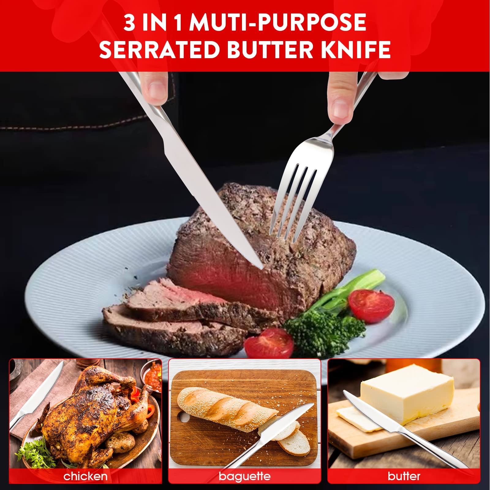 30 Pieces Silverware Set Serving for 6, Stainless Steel Flatware, Mirror Polished Utensil Cutlery, Resturant Home Kitchen Essentials Tableware, Include Knives Forks Spoons