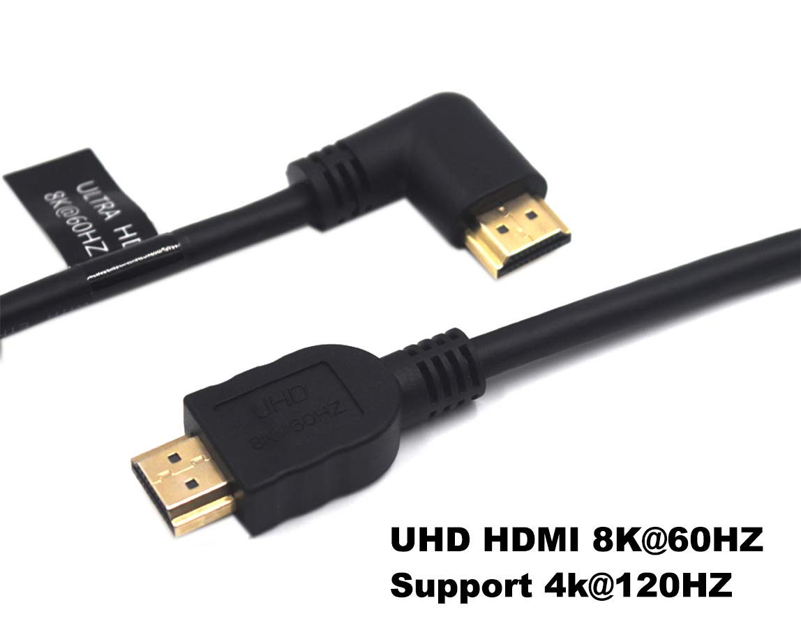 Kework 2 Feet Ultra HD HDMI 8K Cable, 90 Degree Left Angle HDMI 2.1 Version Male to Male High Speed Shield Cable for Xbox TV PS4 PS5 Switch, Support 8K@60HZ 4K@120HZ (Left-Straight)