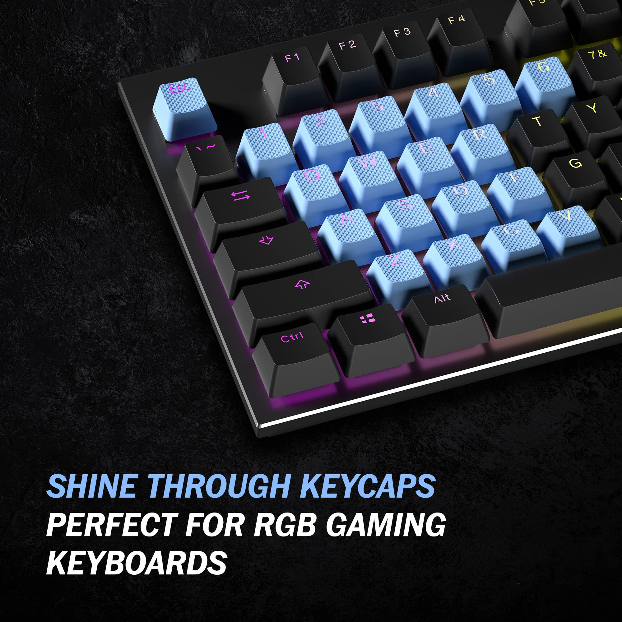 HK Gaming Rubber Keycaps Set | Anti-Slip Texture | Doubleshot Backlit Keycap Set | 23 Keys OEM Profile Key Set | for Mechanical Keyboard | Compatible with Cherry MX, Gateron, Kailh | Blue Malibu