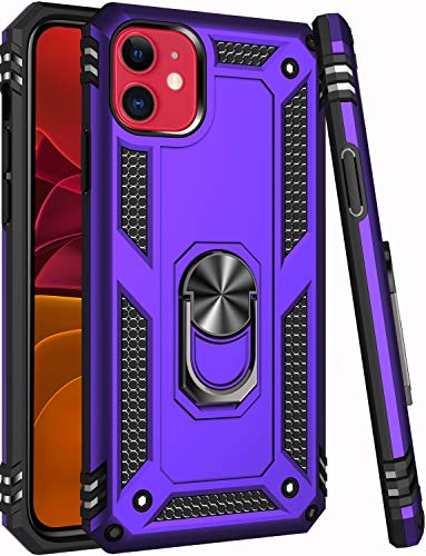 LUMARKE iPhone 11 Case with Tempered Glass Screen Protector,iPhone 11 Cover Military Grade 16ft. Drop Tested Cover with Magnetic Ring Kickstand Protective Phone Case for iPhone 11 6.1 inch Purple