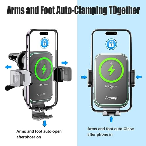 15W Fast Wireless Car Charger Mount Dual Coil - Auto Alignment Clamping Wireless Car Phone Charger, Dashboard Windshield Wireless Charging Car Holder for iPhone15/14/13/12/Pro Max/Samsung Galaxy