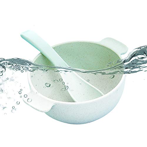 Nicunom 13 OZ Unbreakable Kids Plastic Bowls with Spoons, Reusable Cereal Bowl Wheat Straw Snacks Small Bowl Sets for Baby Kids Toddler, Microwave Dishwasher Safe,