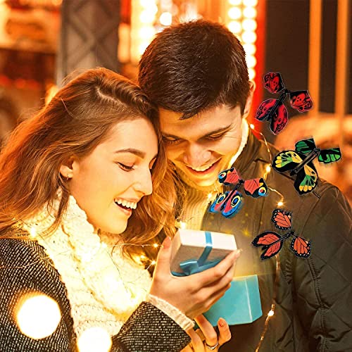 HLARTNET Magic Flying Butterfly Toy - Magic Wind Up Rubber Band Powered Flying Butterfly Surprise for Colorful Bookmark and Greeting Card Mother's Day Surprise Gift 6 Pcs