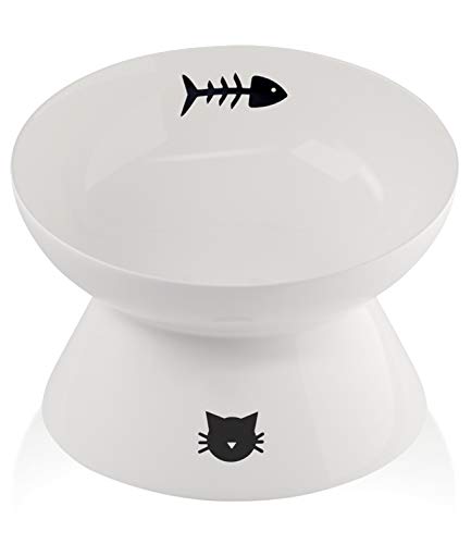 immaculife Ceramic Raised Cat Food Bowl for Elder Big Cats, Elevated Cat Dish, Tilt Angle Protect Cat's Spine, Stress Free, Backflow Prevention, Gift for cat