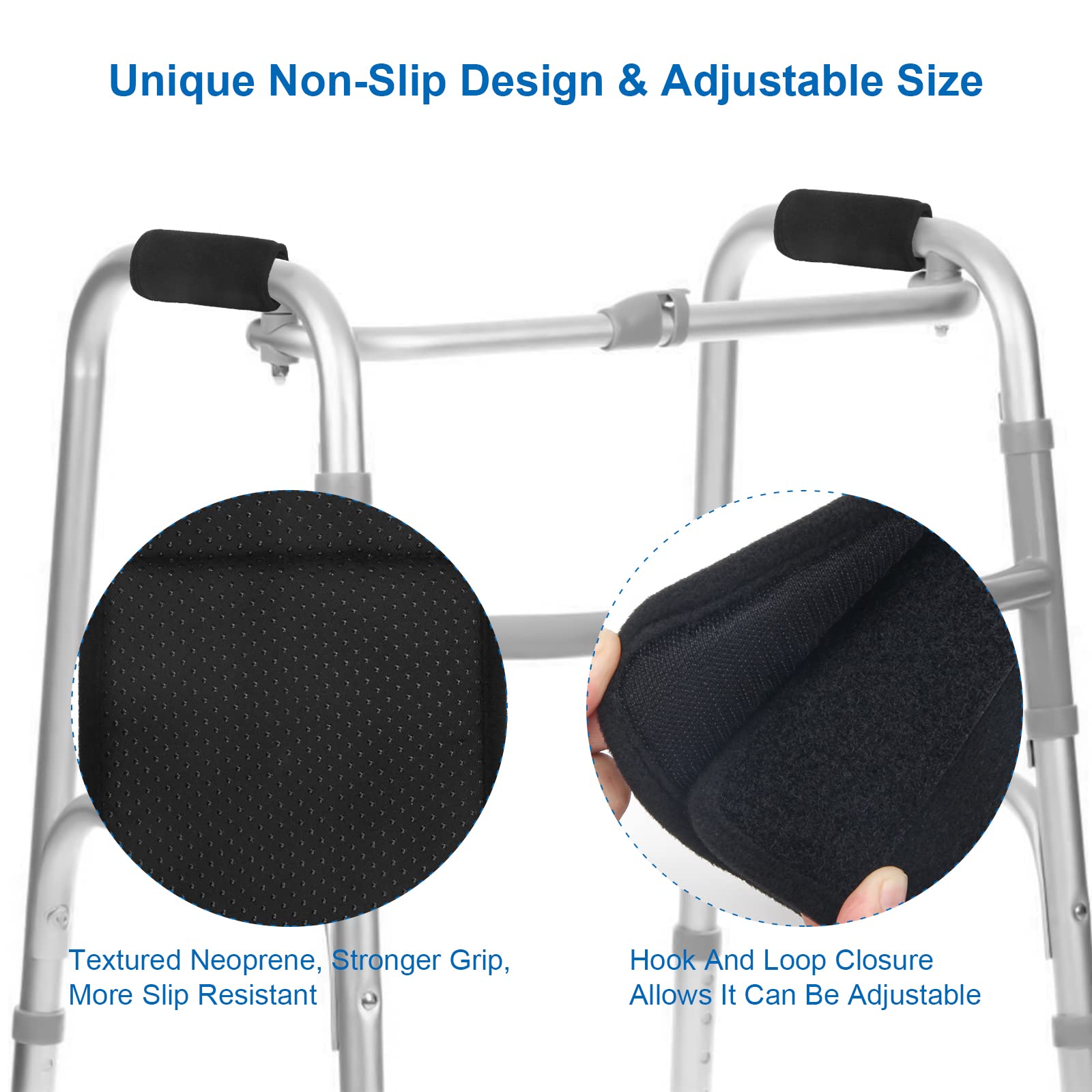 2 Pack Walker Hand Grips Cover, Coldairsoap Walker Cushion Hand Grips For Rolling Wheelchair, Elderly Grippers, Rollator Handle (black)