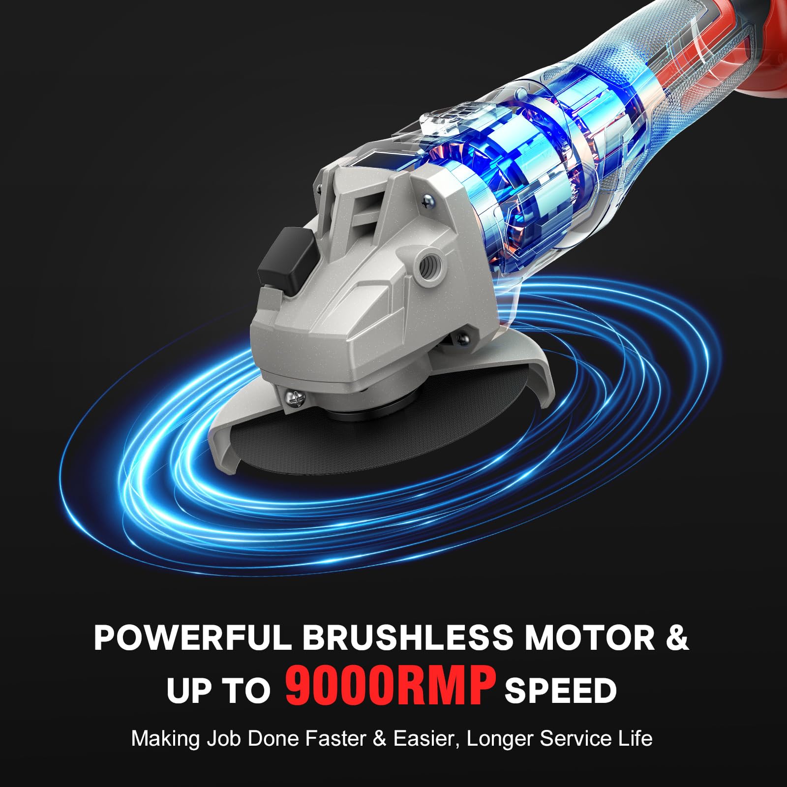 21V Cordless Angle Grinder, 4-1/2'' Power Angle Grinder Tools with 2PCS 4.0Ah Batteries, 9500RPM Brushless Electric Battery Grinder, Cordless Grinder with Cutting Wheel Disc for Metal Cutting,Grinding