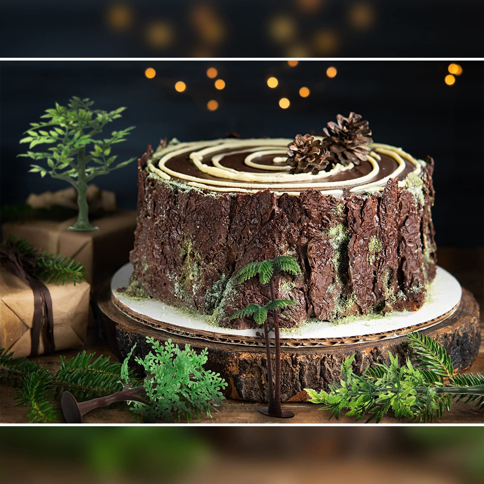 24 Pcs Mini Toy Jungle Trees Plastic Model Coconut Trees Figurines with Base Cake Decoration Rainforest Diorama Supplies Scenery Architecture Trees for Craft, Building, Scenery Landscape, 4 Styles