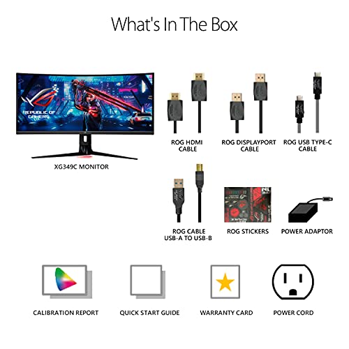 ASUS ROG Strix 34” Gaming Monitor (XG349C) - UWQHD (3440 x 1440), 180Hz, 1ms, Extreme Low Motion Blur Sync, 135% sRGB, G-Sync Compatible, DisplayHDR 400, Eye Care, USB-C, DisplayPort, HDMI, Black