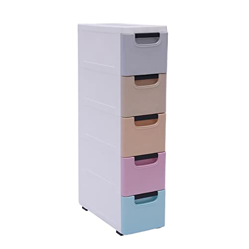 DYRABREST 5 Drawer Units Dresser Storage,Plastic Narrow Storage Cabinet,Small Closet Organizer Standing Shelf Bedroom Furniture for Bathroom Living Room 7.87 * 15.75 * 33.07in (Colorful 1)