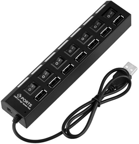 7-Port USB Hub with ON/Off Switch, Black