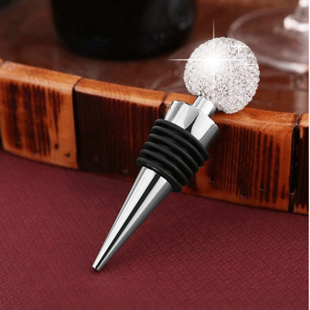 2 pack GSRYPC Bling Bling Decorative Crystal Diamond Wine Stopper ,Zinc Alloy Silicone Crystal Wine Toppers Stopper Wine Set Accessories For Gifts, Bar, Holiday Party, Wedding(Silver+pink)