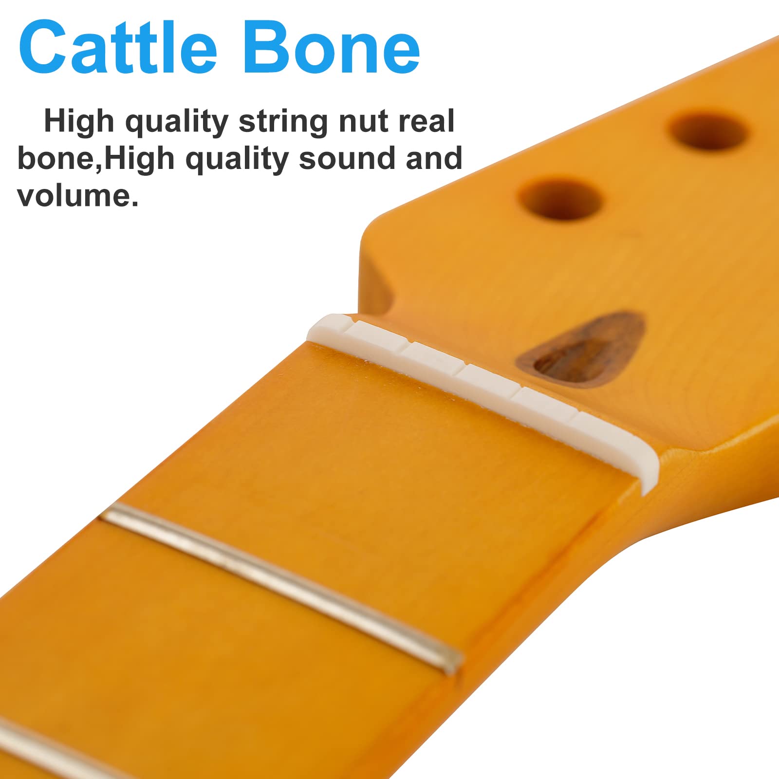 22 Fret Canadian Maple Electric Guitar Neck, Yellowish Matte, Skunk Stripe Back Inlay,14" Radius of Fingerboard, Bone Nut