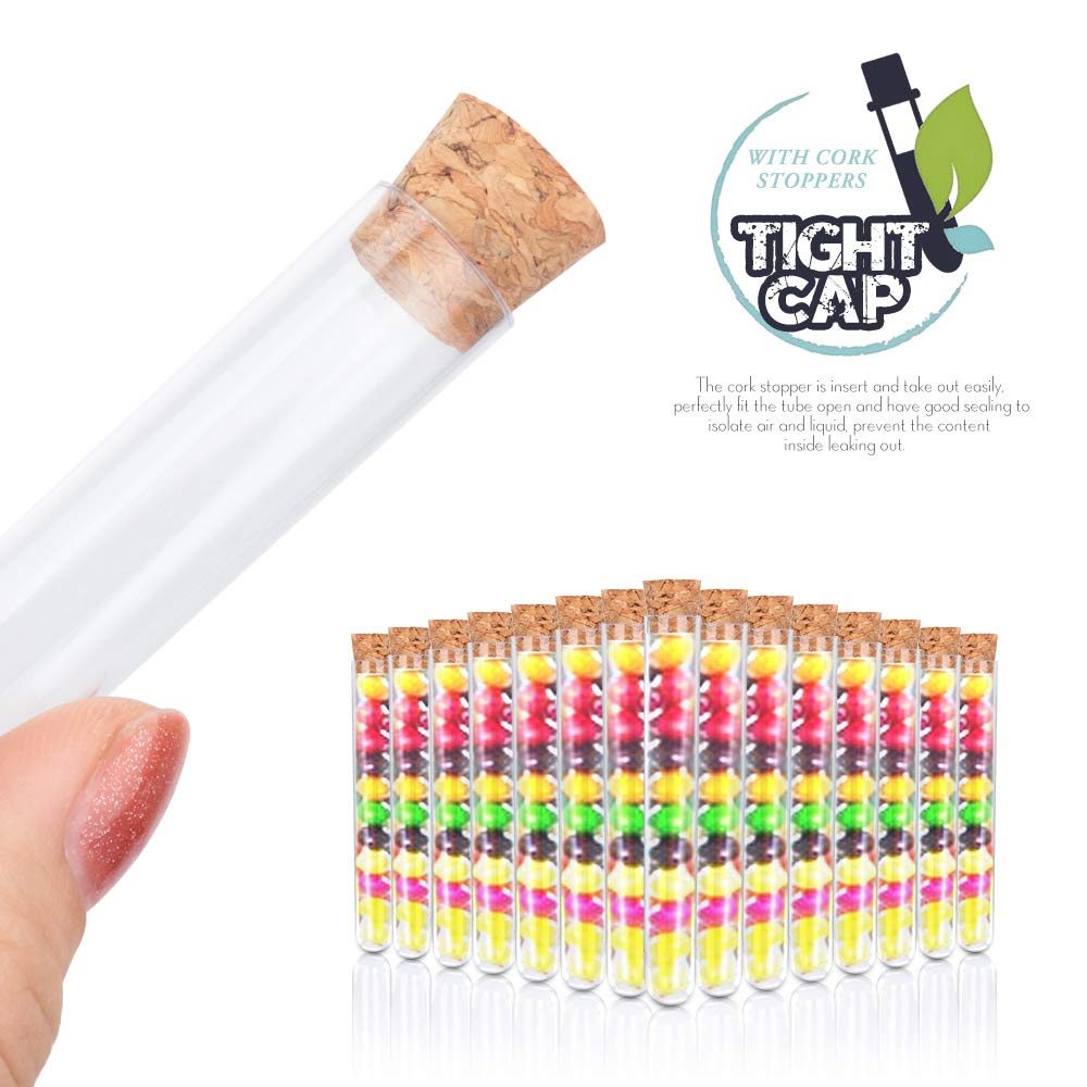 HNYYZL 30Pcs Clear Plastic Test Tubes with Cork Stoppers, 15x100mm 10ml, Good Seal for Jewelry Seed Beads Powder Spice Liquid Storage, Lab Use or Decoration