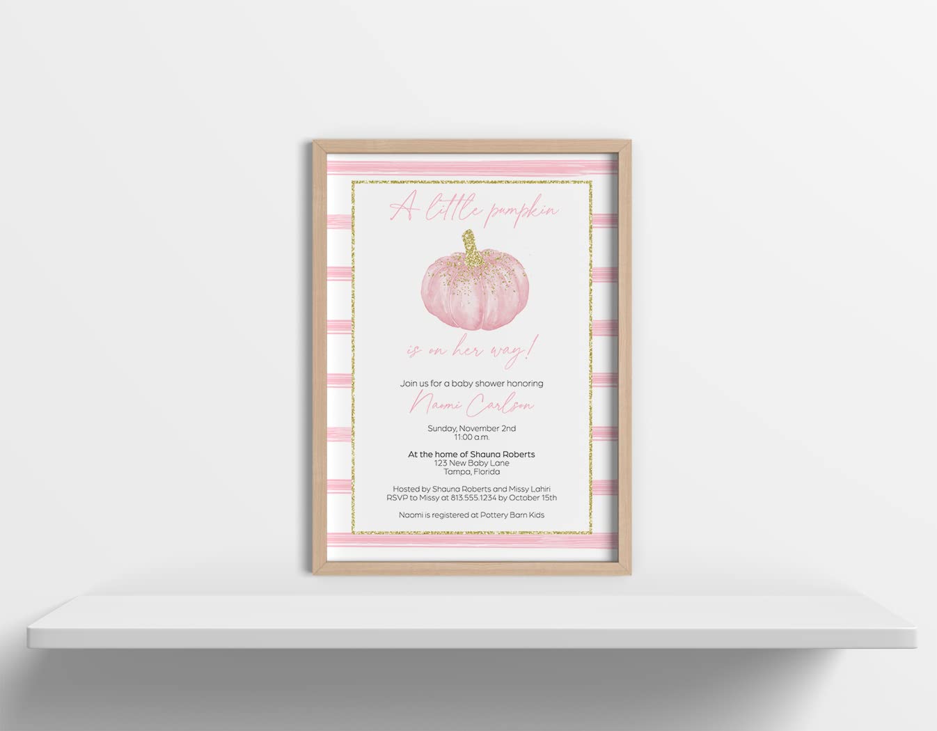 Baby Shower Invitation Pumpkin Theme For Girl Fall Customizable Personalized Invite (12 count)