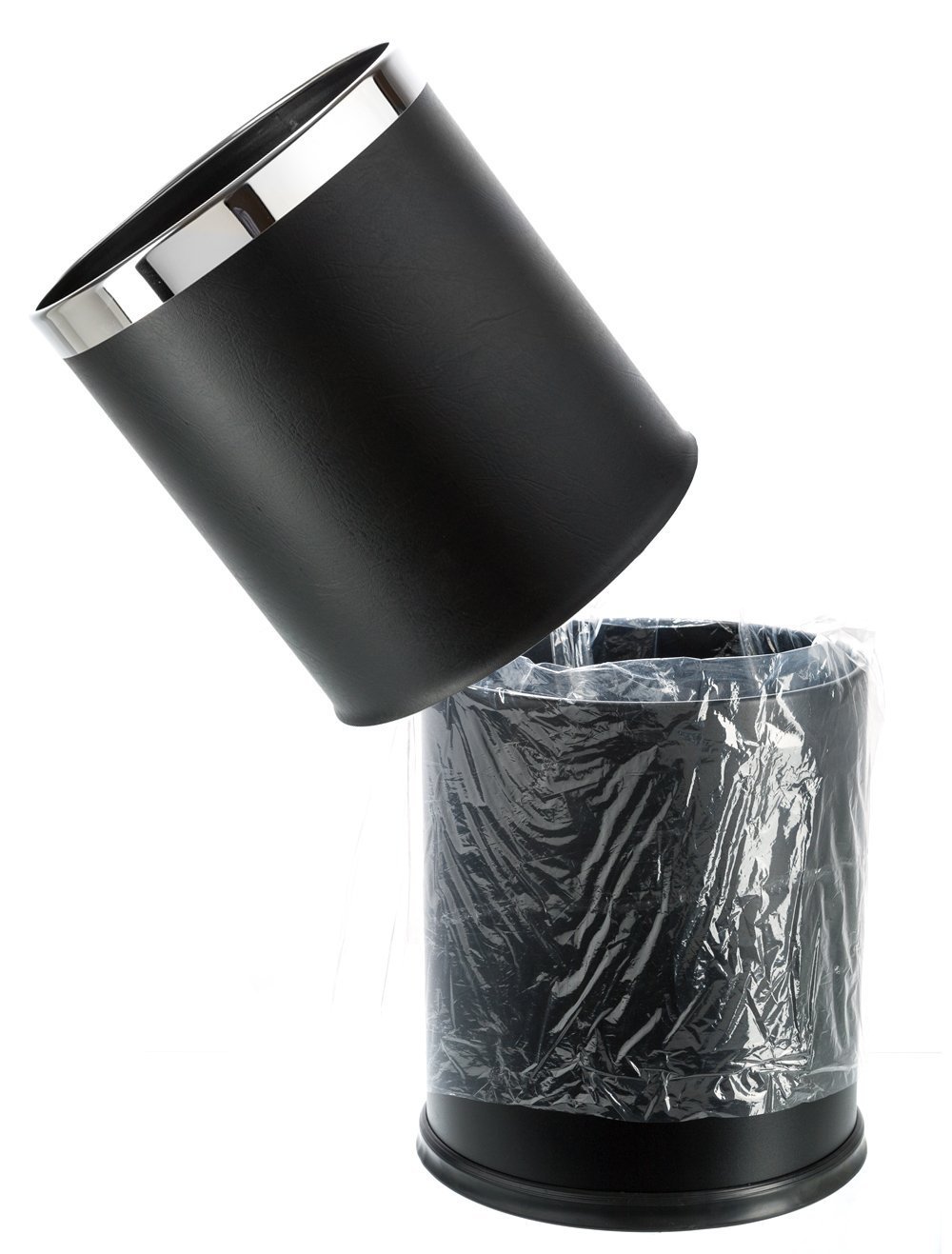Brelso 'Invisi-Overlap' Metal Trash Can, Open Top Small Office Wastebasket, Round Shape (Black)
