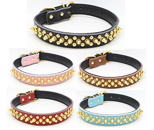 Benala Soft Genium Leather Gold Spiked Studded Pet Puppy Dog Collar for Small Medium Dogs Size S M L 5 Colors