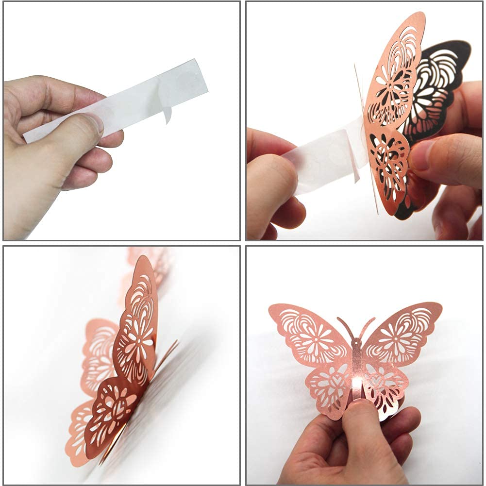 24 Pcs Butterfly Wall Stickers,Butterfly Wall Decor,Butterfly Wall Decals,Butterfly Stickers for Butterfly Party Decorations,Butterfly Birthday Decorations,Butterfly Cake Decorations(Rose Gold)