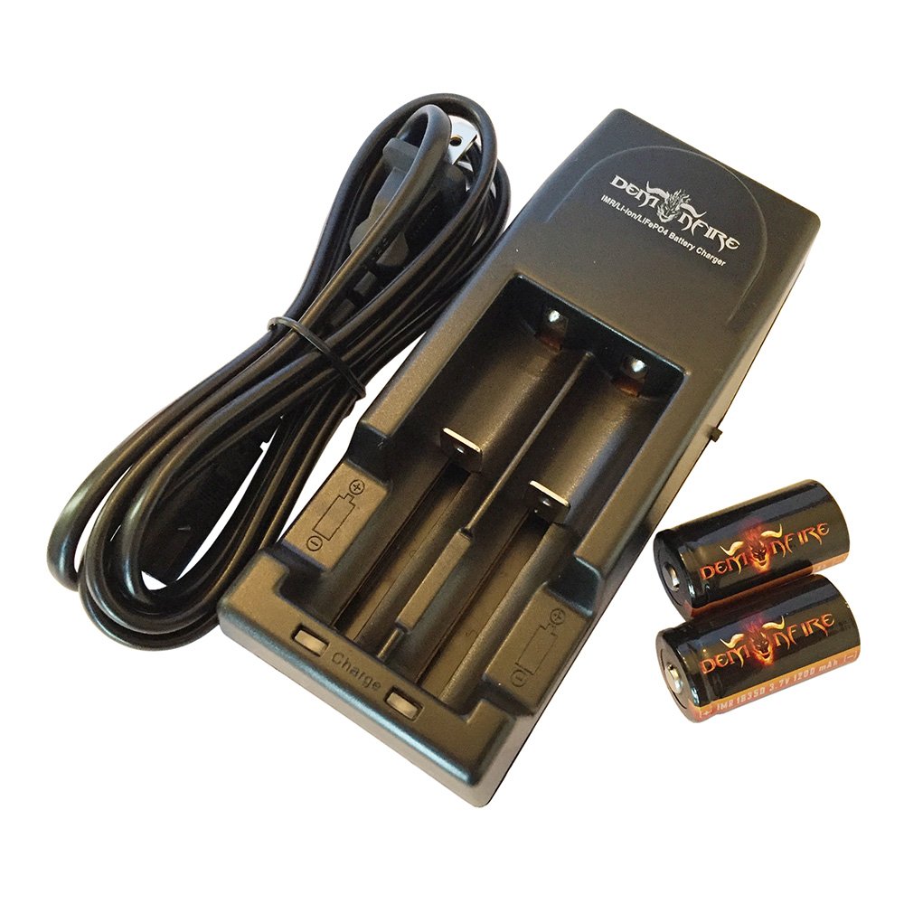 Demonfire 18350 1200mAh 3.7V High Drain LiMn IMR Rechargeable Battery with Button Top (2 Pieces) D1 Charger