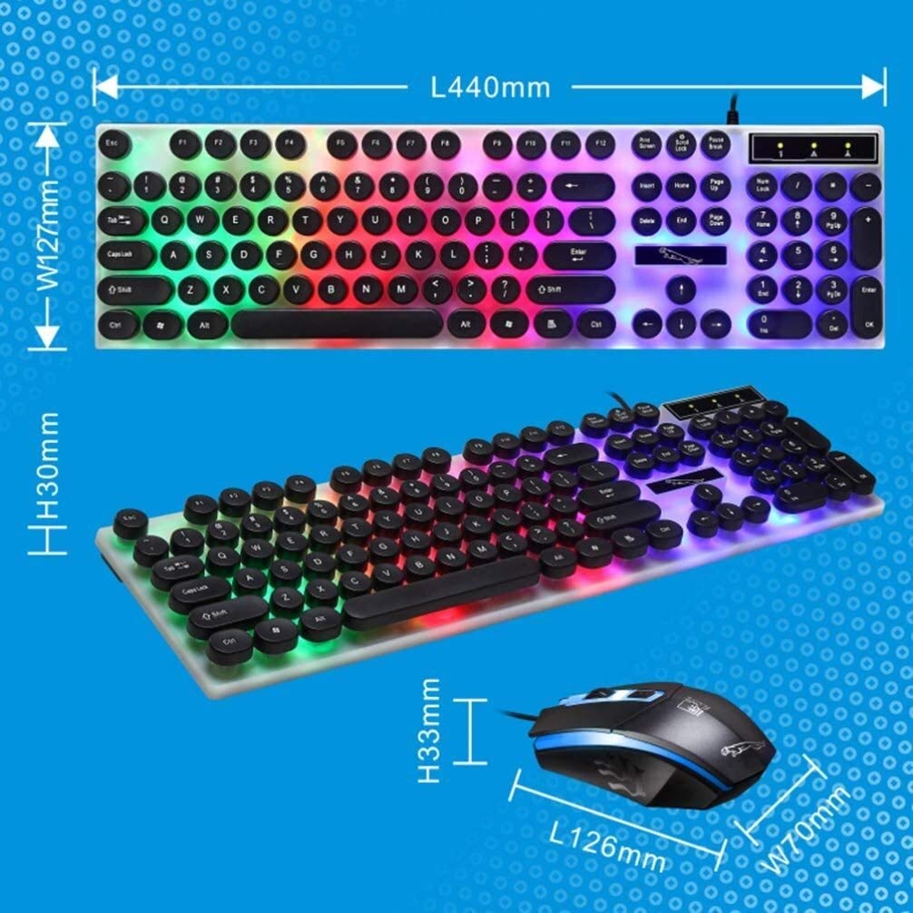 HJJWL Gaming Keyboard and Mouse Combo, RGB Rainbow Backlit Keyboard Compact USB Wired Mechanical Feeling Keyboard for Computer Gamer Office (White),Colour Name:Black (Color : Black)