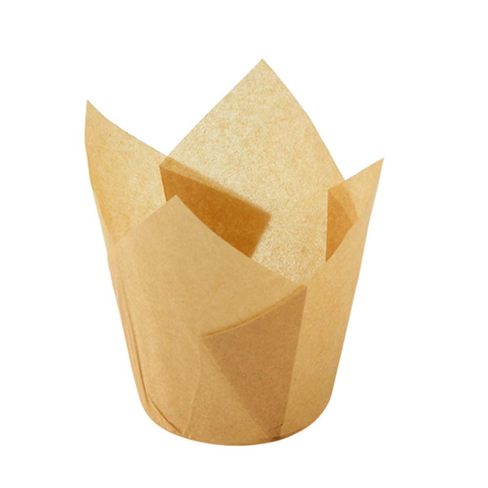 200pcs Tulip Cupcake Liners Natural Baking Cups Muffin Paper Liner Grease-Proof Wrappers for Wedding, Cases Wrappers for Wedding Birthday Partyr, Standard Size (Natural)