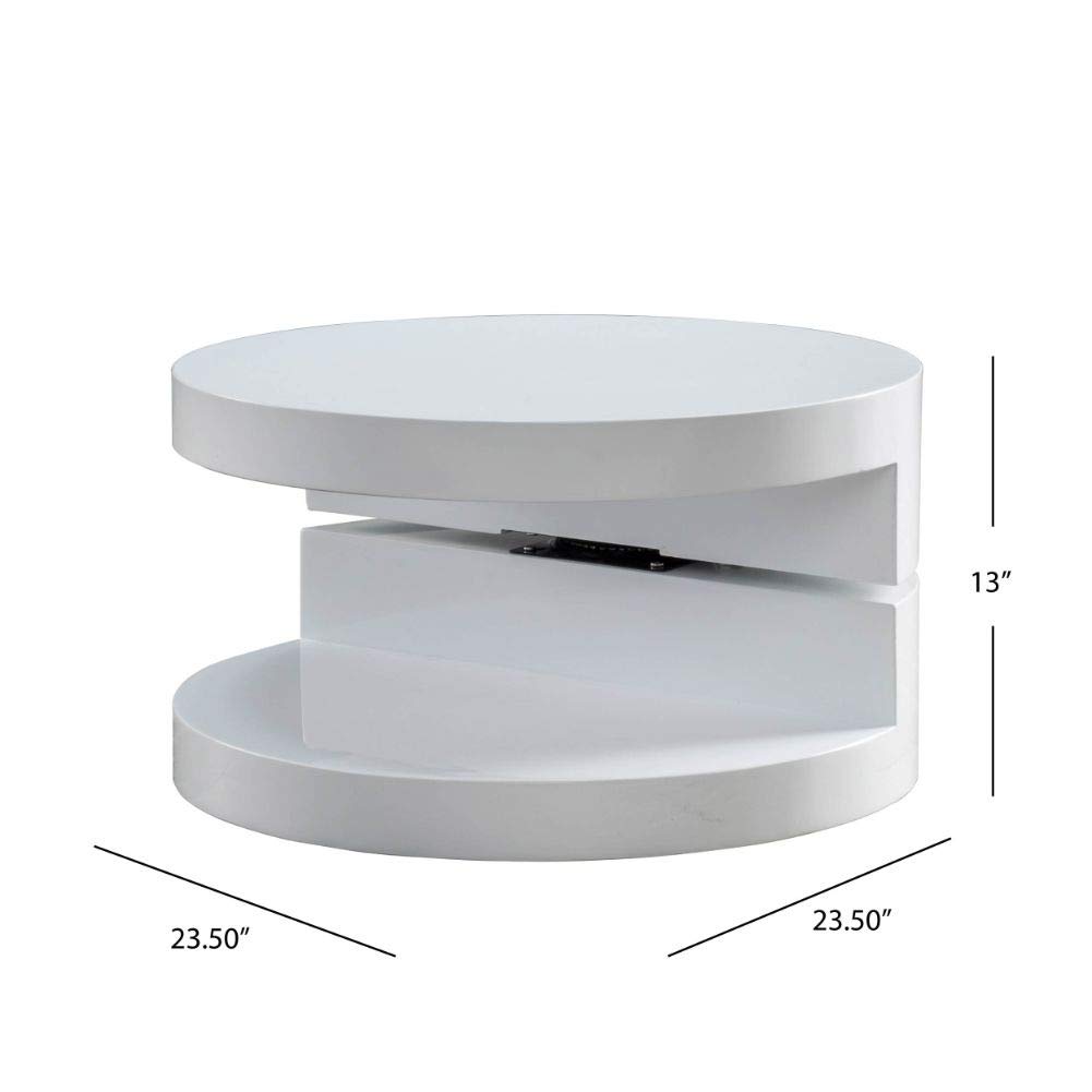 Christopher Knight Home CKH Small Circular Mod Rotatable Coffee Table, Glossy White