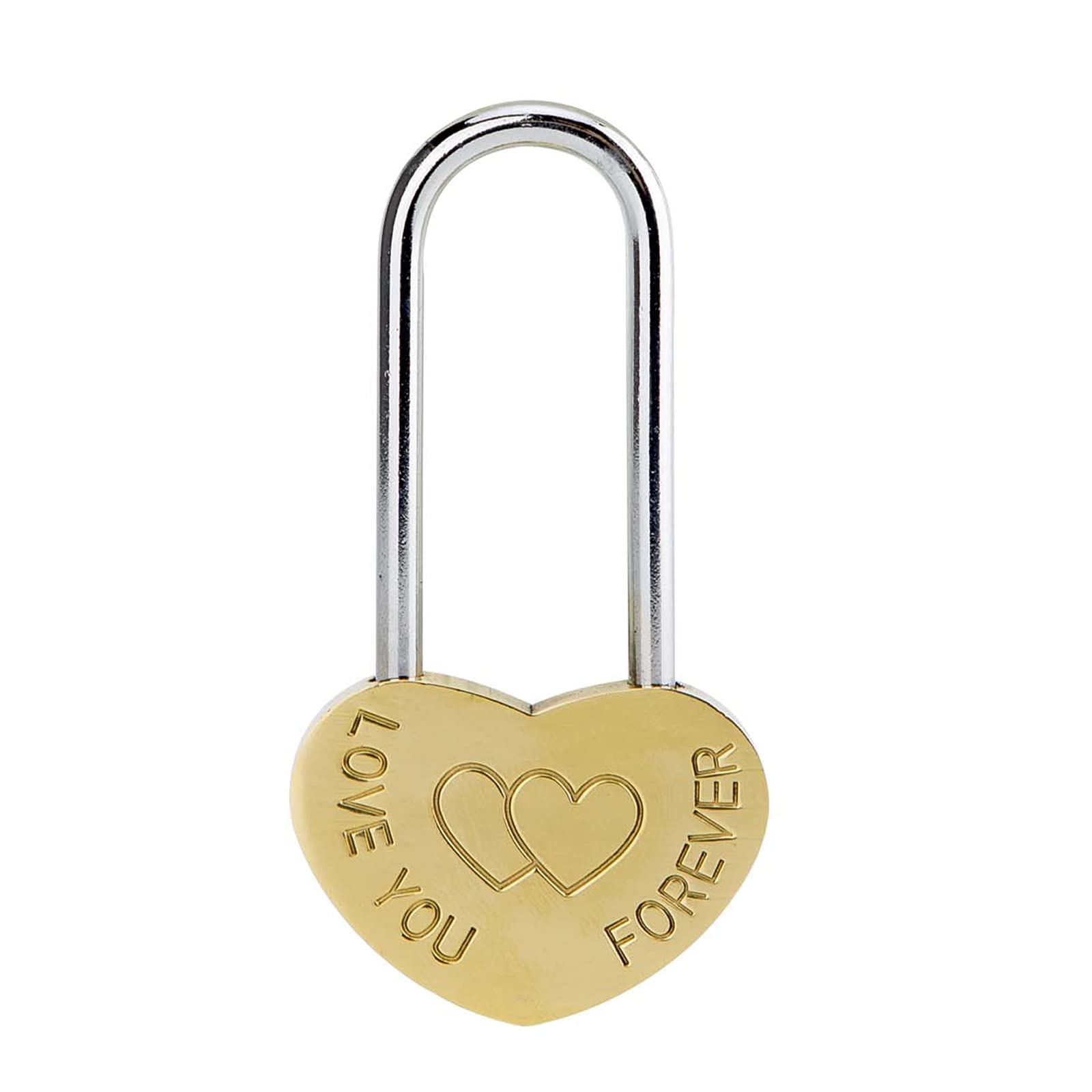 Love Lock Single Heart Gold Padlock:3.5" 50mm Engraved Love-You-Forever Wish Heart Lock Everlasting Love for Lovers Wedding,Valentines,Anniversary,Travel,Valentines Day,Bridge(NO Key)
