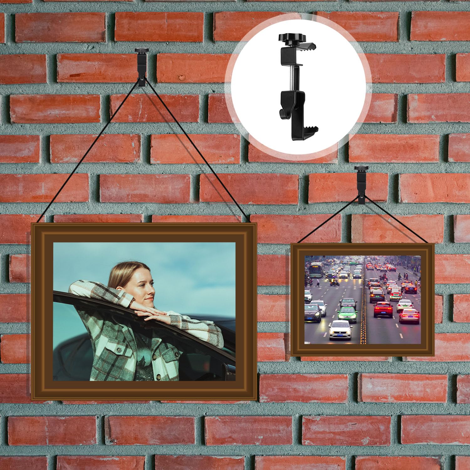 6pcs Hand Twist Brick Wall Clips, 1.77-2.95in Adjustable Brick Hanger Clamp No Drilling & Wrench Heavy-Duty Stainless Steel Wall Clips for Outdoor Hanging Pictures
