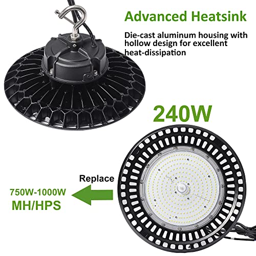 LED Flying Direct 480V LED UFO Hig Bay Light 240W, 1000W MH/HPS Equivalent, 36000LM, 5000K 200-480V Input Voltage, Open Hook, 1-10V Dimmable DLC Premium ETL Approved