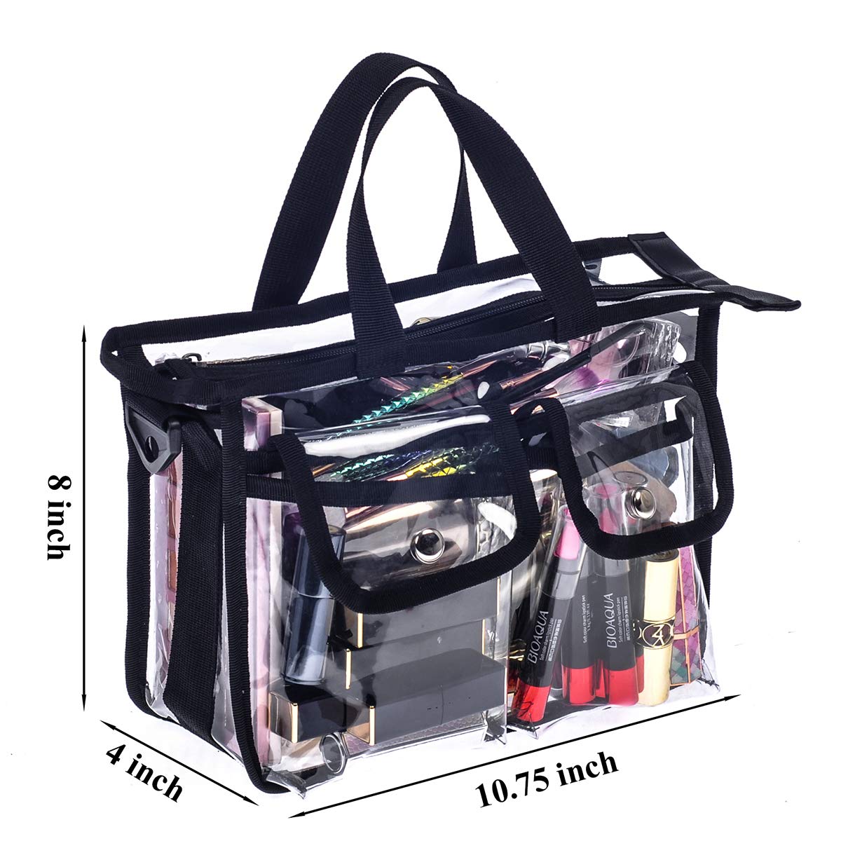 Jula Vance Medium Clear PVC Makeup Artist Set Bag Transparent Cosmetic Storage Bag Travel Make up Kits Organizer MUA Bag Stadium Approved Clear Tote Bag with Removable Shoulder Strap