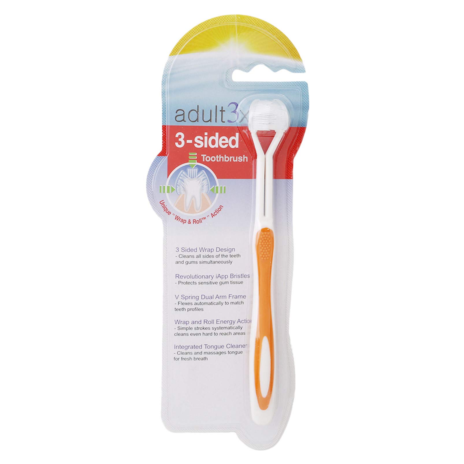 LoveAloe 3 Sided Toothbrush Adult Child Manual Toothbrushes Soft Bristle Tooth Brush,Yellow