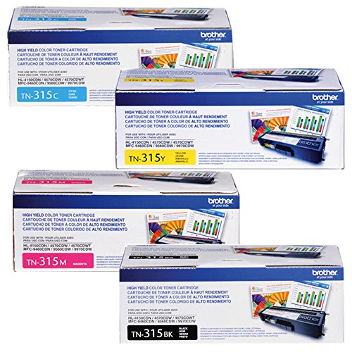 Brother TN-315BK,TN-315C,TN-315M,TN-315Y (OEM) GENUINE Toner Combo Set Brother Printer Series HL-4150CDN Brother HL-4570CDW Brother MFC-9460CDN Brother MFC-9560CDW Brother MFC-9970CDW