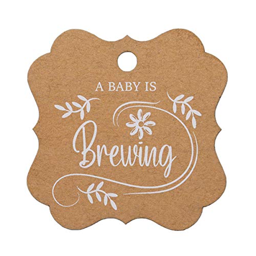 Summer-Ray 50pcs A Baby is Brewing Baby Shower Favors Gift Tags Thank You Tags (Kraft)