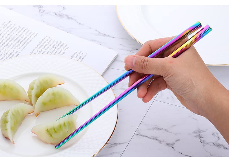 3 Pairs Rainbow Chopsticks and 3PCS Rainbow Spoons Set, Stainless Steel Chopstick and Spoon Perfect for Home and Kitchen