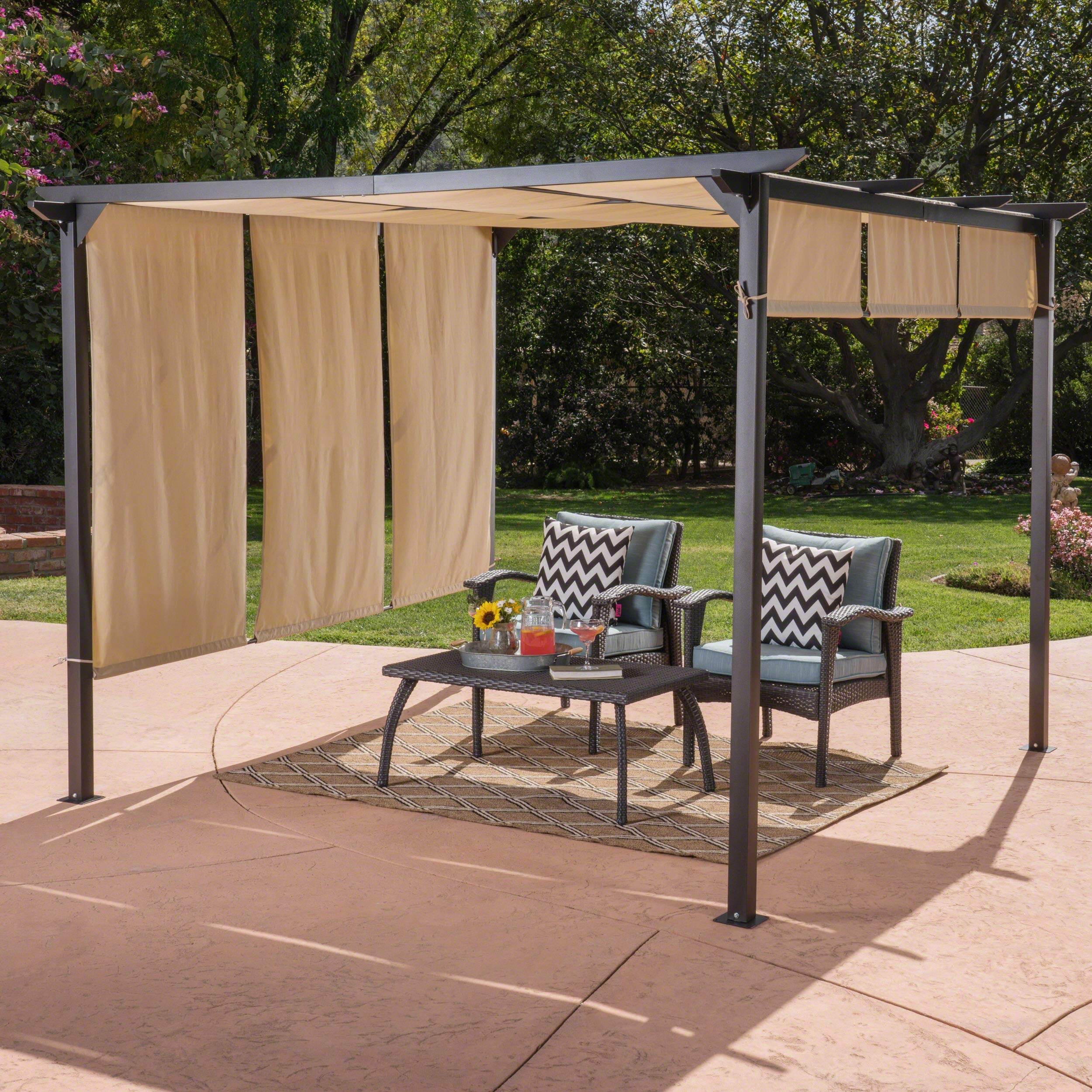 Christopher Knight Home Dione Outdoor Steel Framed 10' Gazebo, Beige/Brown