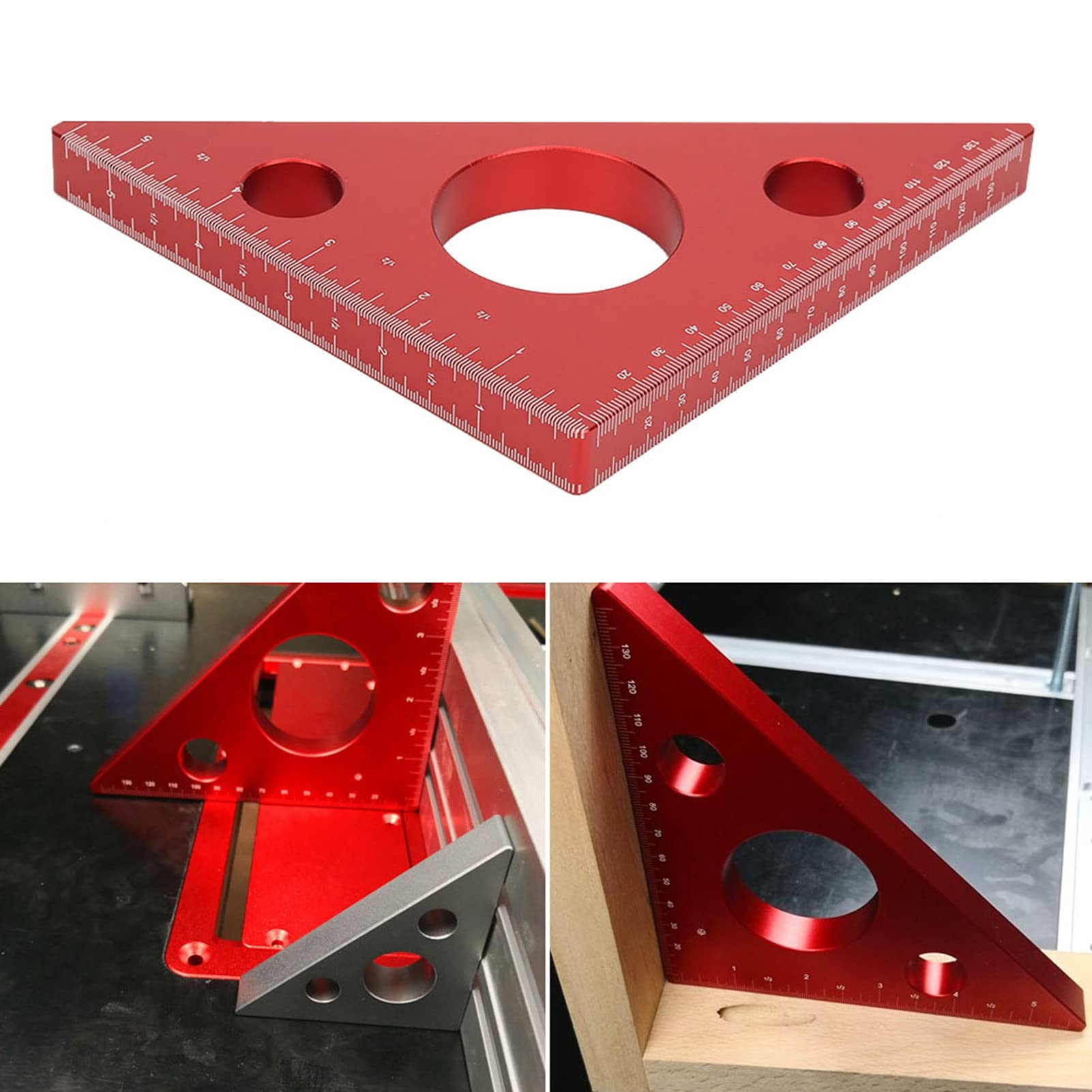 45 Degree Aluminum Alloy Angle Ruler Inch Metric, Carpentry Squares DIY Woodworking Triangle Ruler Measuring Gauging Tool for Industrial Household
