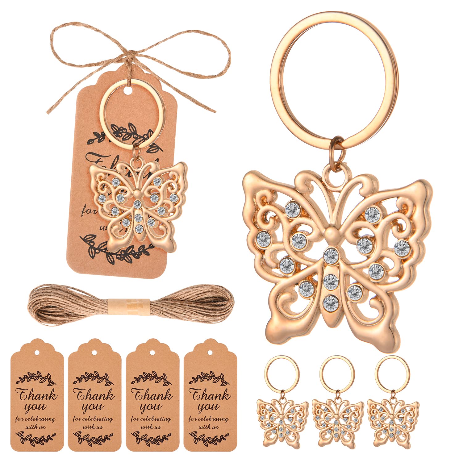 50pcs Butterfly Keychain/Keyring for Baby Shower,Wedding or Bridal Shower Party Favors,Gift,Souvenirs to Guests (Golden Butterfly)