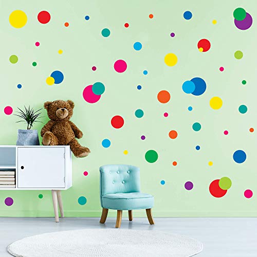 CORRURE Colorful Polka Dot Home Wall Decals (255pcs) - Easy Peel and Stick Decor Stickers for Baby Nursery, Kids Toddler Bedroom, Living Room, Safely Removal from Walls, Assorted Size Decal Dots