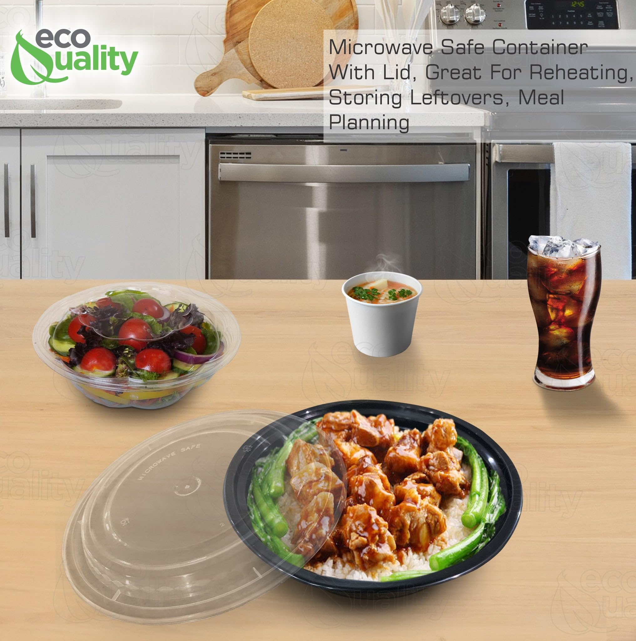 16 oz - 10 Count - Round Microwaveable Plastic Meal Prep Containers with Lids - Food Storage Container - Certified BPA-Free, Stackable, Reusable Microwave, Dishwasher, Freezer Safe, Disposable (Black)
