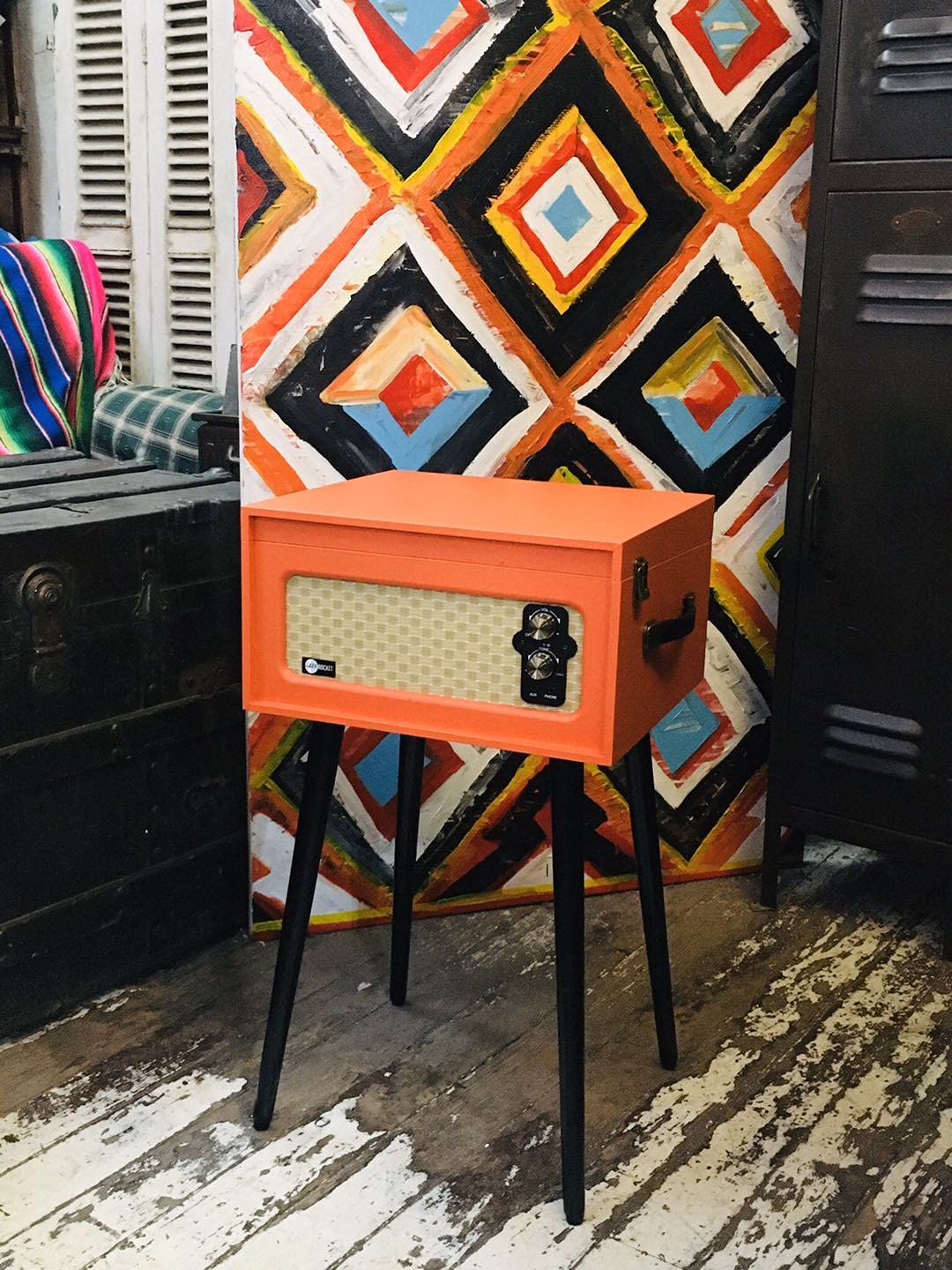 Arkrocket 3-Speed Bluetooth Record Player Retro Turntable with Built-in Speakers Rocket Moving Magnet Cartridges and Removable Legs (Orange)