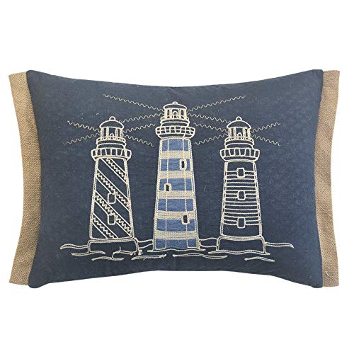 Comfy Hour 13" Polyester Ocean Coastal Three Lighthouses Accent Throw Pillow Cushion for Home Decoration, Blue, Ocean Voyage Collection
