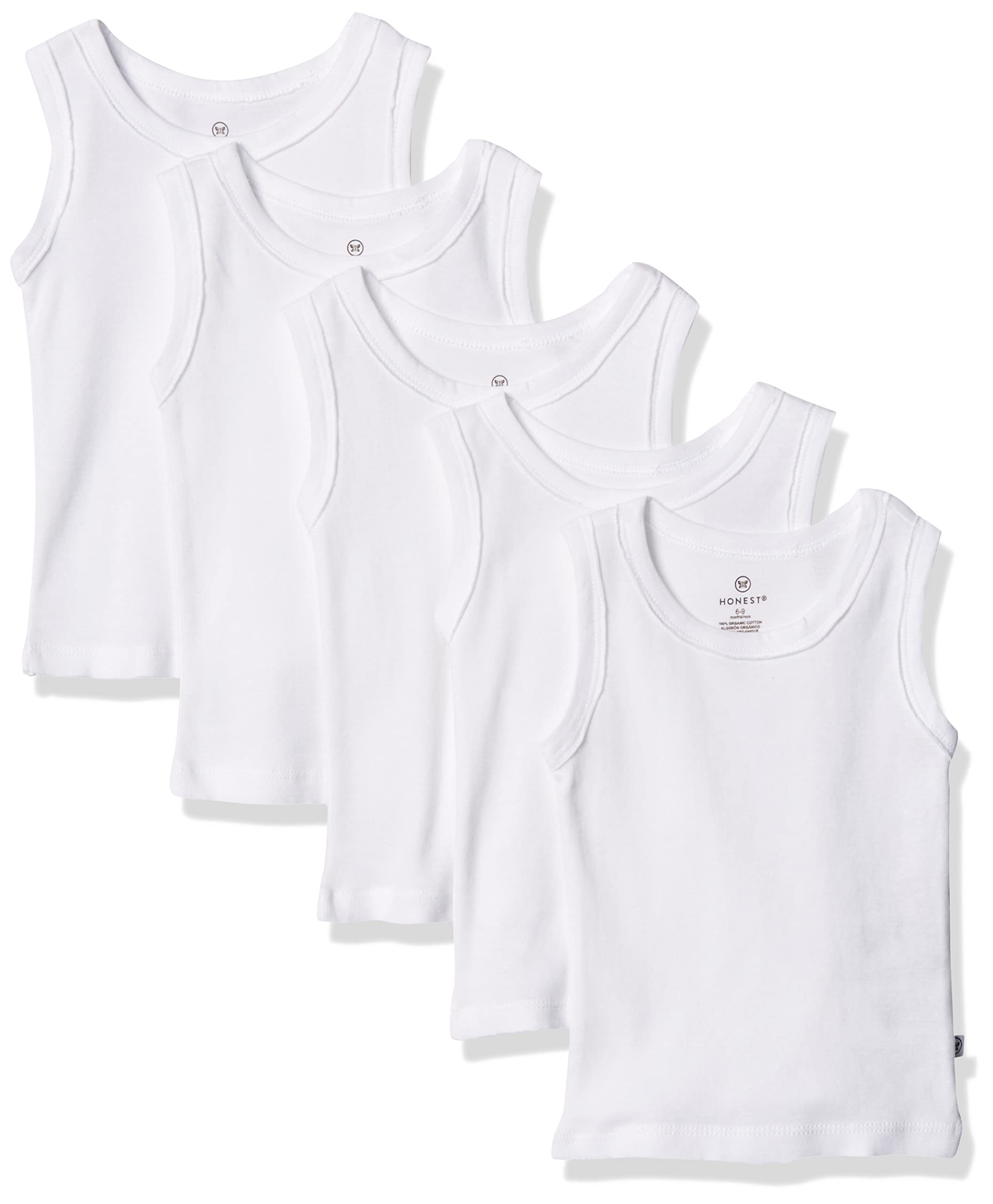 HonestBaby Muscle Tee Sleeveless Toddler T-Shirt Multi-Packs, 5-Pack Bright White, 5T