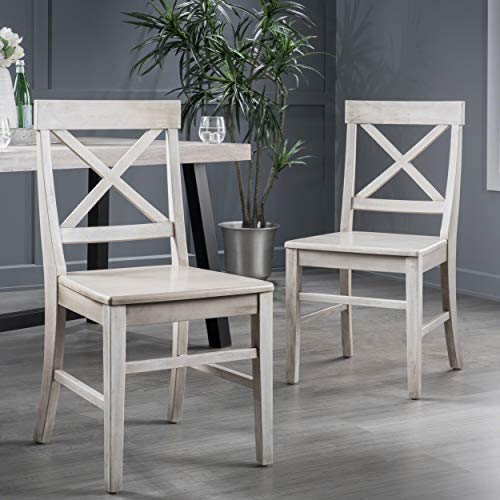 Christopher Knight Home Roshan Farmhouse Acacia Wood Dining Chairs, Light Grey Wash, 21D x 17.75W x 35.5H Inch