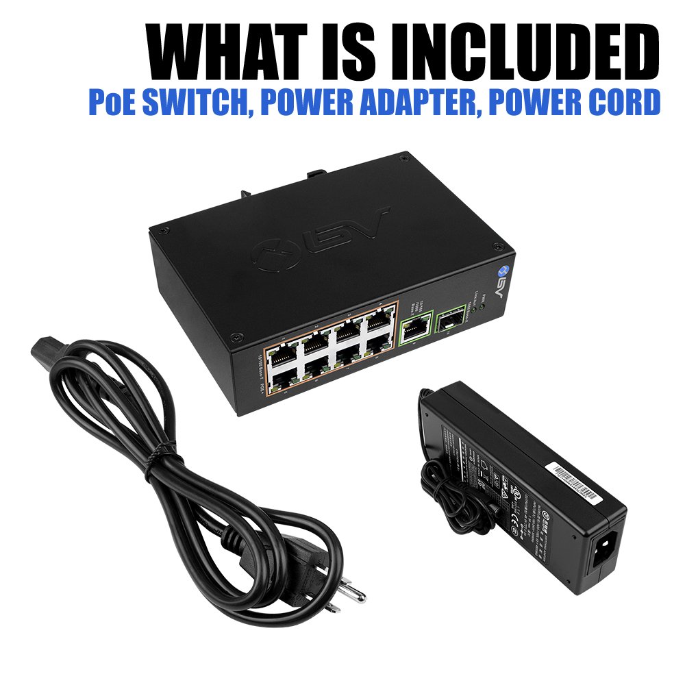 BV-Tech 8 Port PoE Switch with 1 Gigabit Uplink and Industrial DIN Rail - Power Over Ethernet Network Switch for IP Cameras, VoIP Phones, Wireless APs - IEEE802.3af/at, Wide Temperature Range